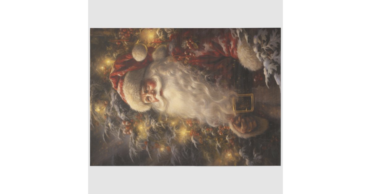 Vintage Santa Claus with glowing Christmas tree Tissue Paper | Zazzle