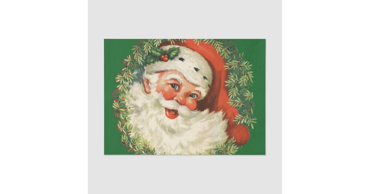 Vintage Santa Claus with Pine Wreath Tissue Paper | Zazzle