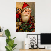 Vintage Santa Claus with Walking Stick Poster | Zazzle
