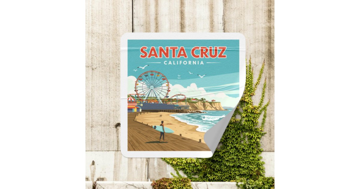 Vintage Santa Cruz California Square Sticker | Zazzle