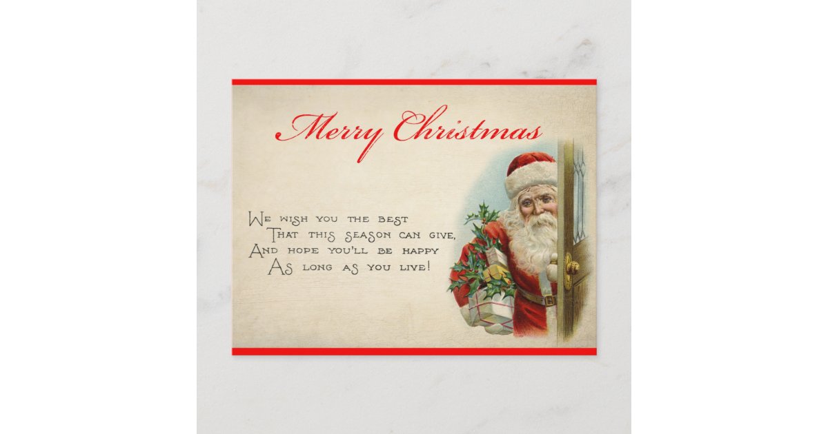 Vintage Santa Cute Christmas Poem Postcard | Zazzle