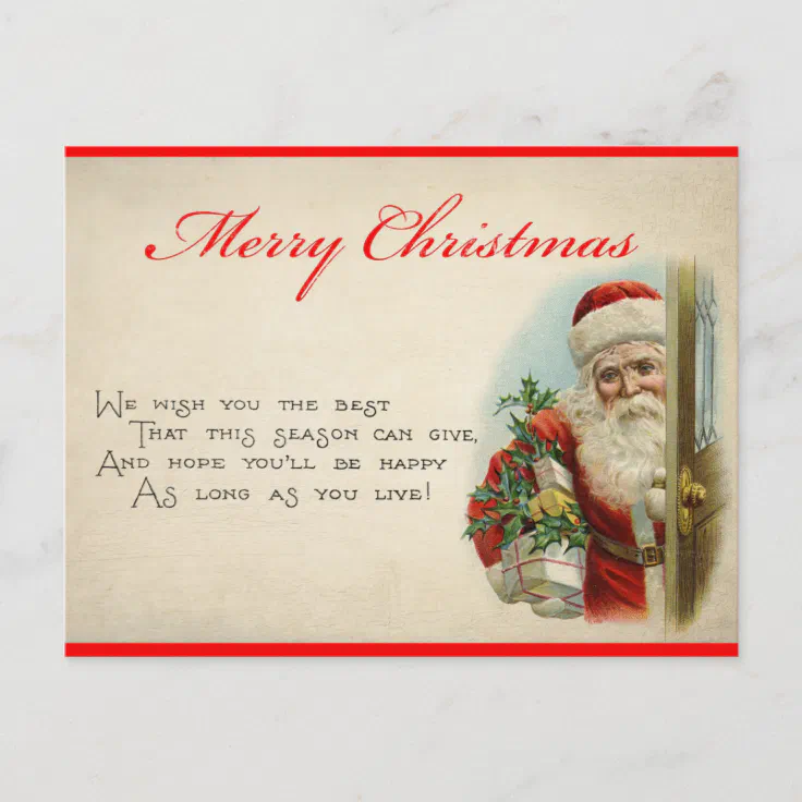 Vintage Santa Cute Christmas Poem Postcard | Zazzle