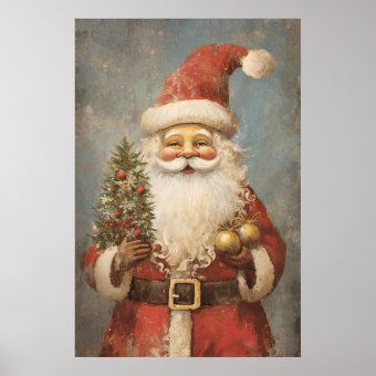 Vintage Santa Distressed Poster | Zazzle