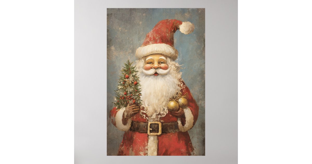 Vintage Santa Distressed Poster | Zazzle