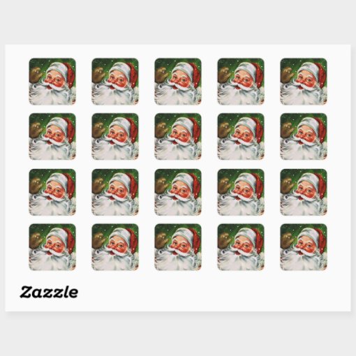 Vintage Santa Face 1 Square Sticker | Zazzle