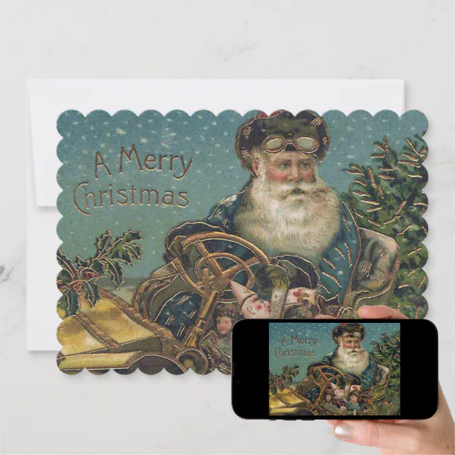 Vintage Santa in Roadster Holiday Card | Zazzle