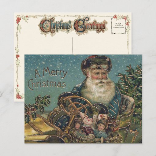 Vintage Santa in Roadster Holiday Postcard | Zazzle