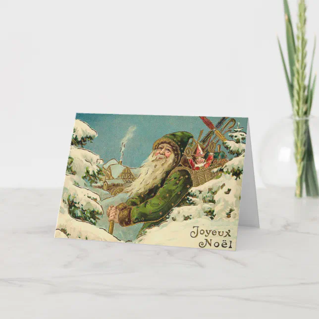 Vintage Santa - Joyeux Noel Holiday Card | Zazzle