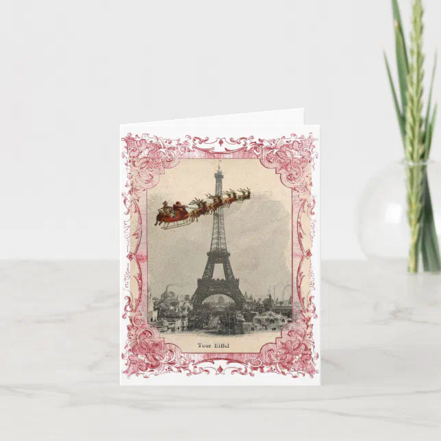 Vintage Santa over Paris Christmas Card | Zazzle