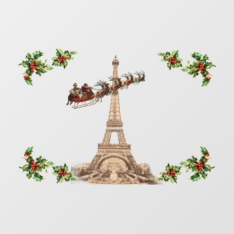 Vintage Santa over Paris Christmas Window Cling | Zazzle