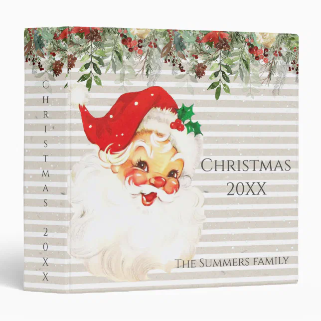 Vintage Santa Pine Poinsettia Personalized Album 3 Ring Binder | Zazzle