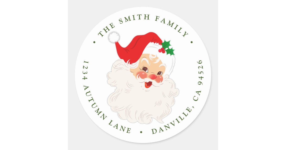 Vintage Santa Round Christmas Return Address Label | Zazzle