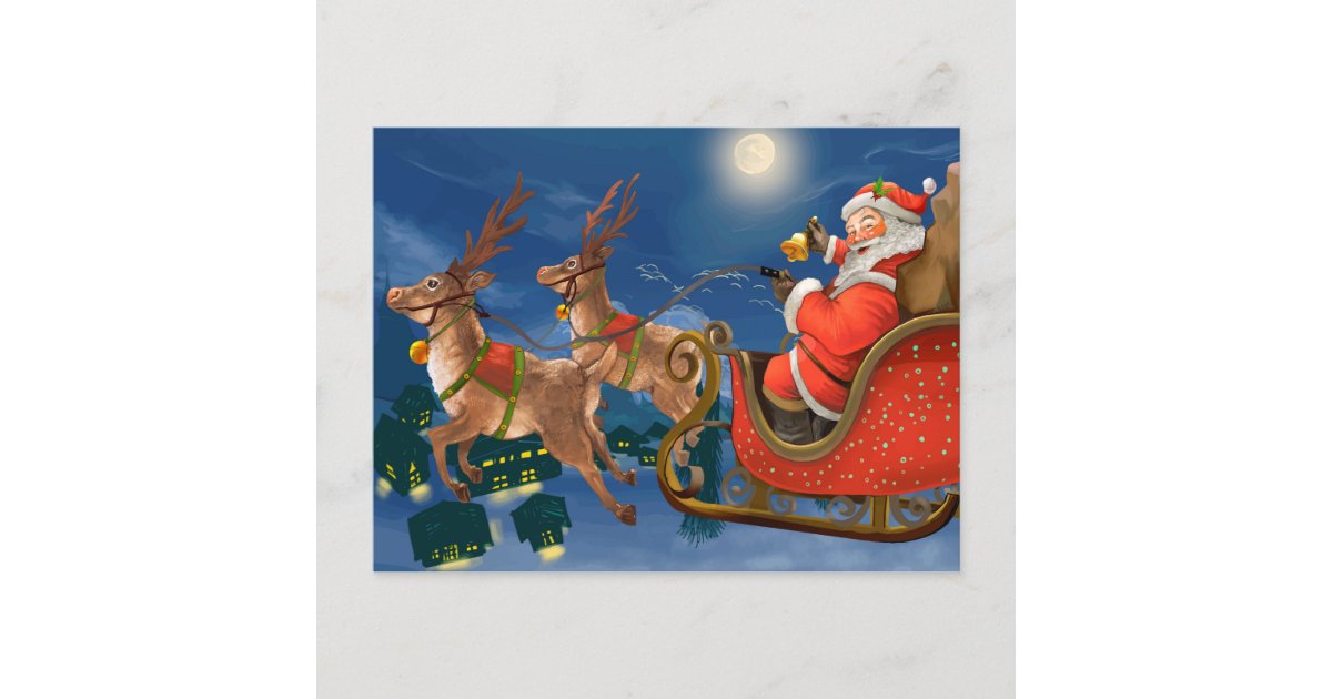 Vintage Santa Sleigh Reindeer Holiday Postcard | Zazzle Vintage Santa Sleigh Reindeer Holiday Postcard | Zazzle