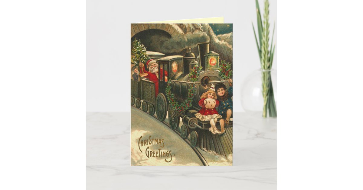 Vintage Santa Train Christmas Card | Zazzle