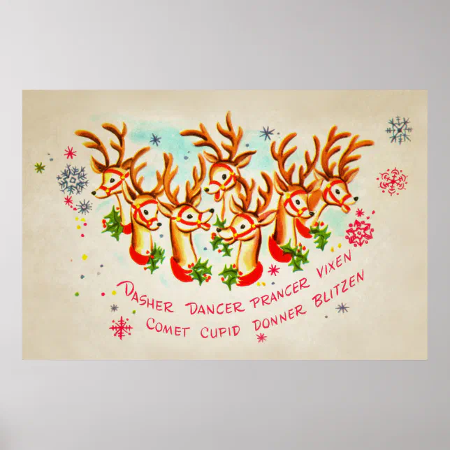 Vintage Santa's Reindeer Poster | Zazzle