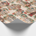 Vintage Santas with Christmas Greetings & Holly Wrapping Paper | Zazzle