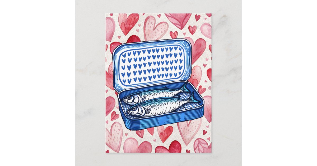 Vintage Sardines Watercolor Hearts Love Card | Zazzle