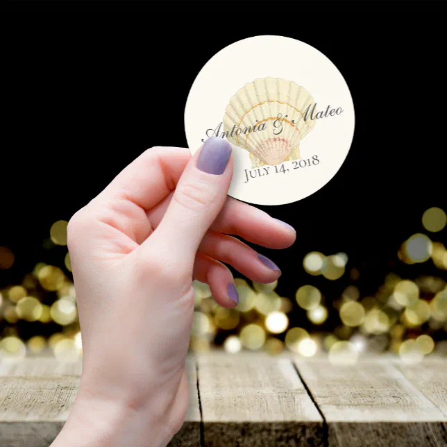 Vintage Scallop Single Seashell Wedding Classic Round Sticker | Zazzle