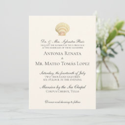 Vintage Scallop Single Seashell Wedding Invitation | Zazzle