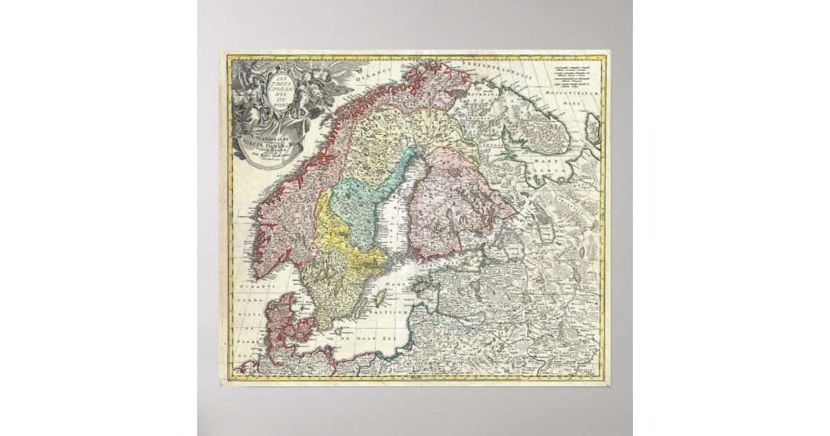 Vintage Scandinavia Map Poster | Zazzle