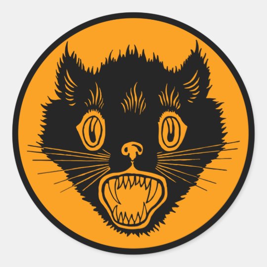 Vintage Scared Cat Halloween Sticker | Zazzle.com
