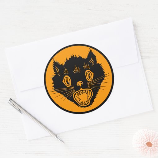 Vintage Scared Cat Halloween Sticker | Zazzle