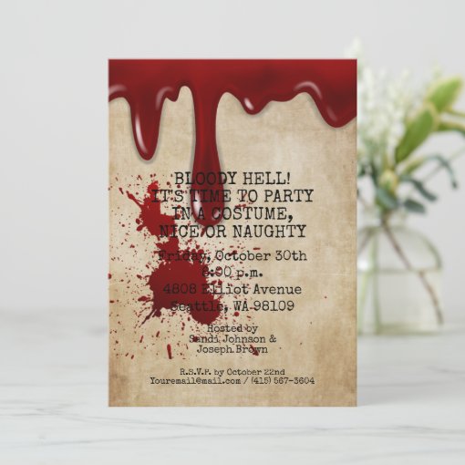 Vintage Scary Bloody Adult Halloween Costume Party Invitation | Zazzle