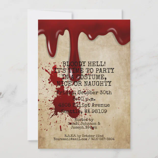 Vintage Scary Bloody Adult Halloween Costume Party Invitation | Zazzle