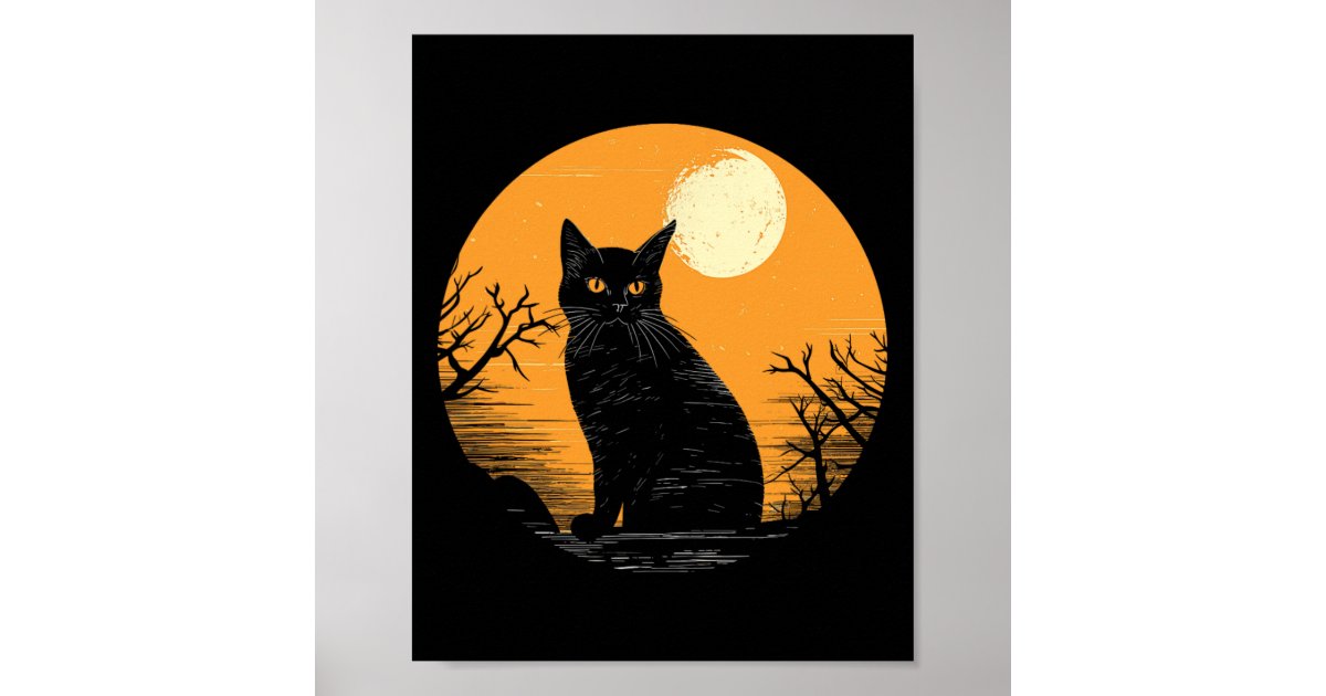 Vintage Scary Halloween Black Cat Costume Retro Mo Poster | Zazzle