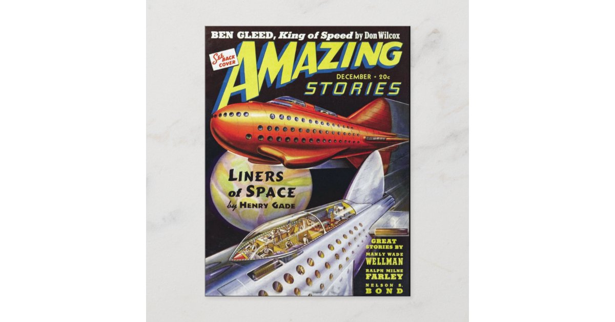 Vintage Sci Fi book cover art Liners of Space Postcard | Zazzle