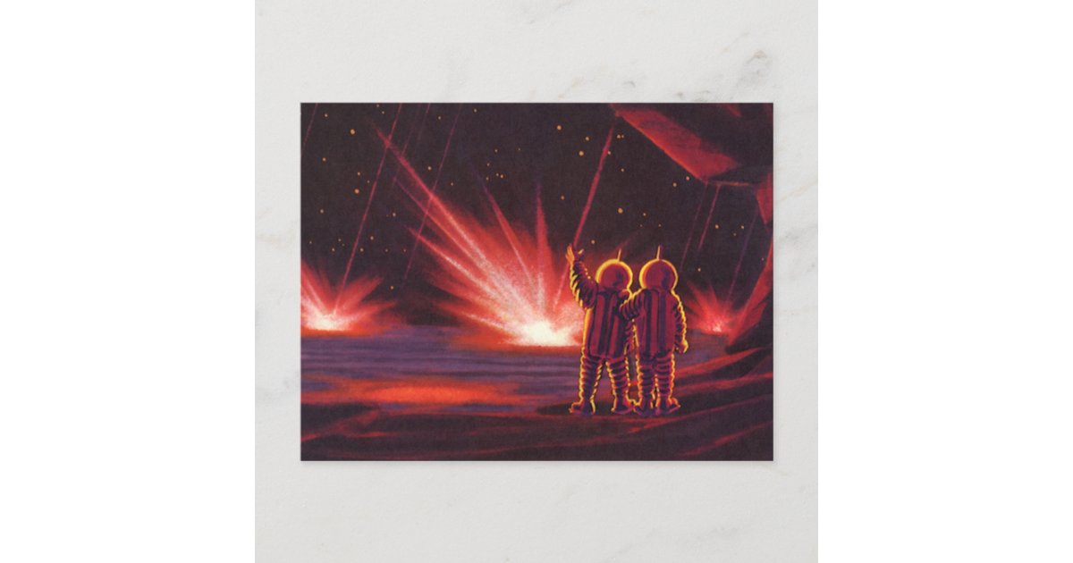 Vintage Science Fiction Alien Red Planet Explosion Postcard | Zazzle