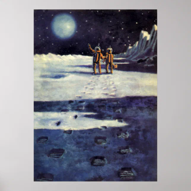 Vintage Science Fiction Astronaut Aliens on Moon Poster | Zazzle