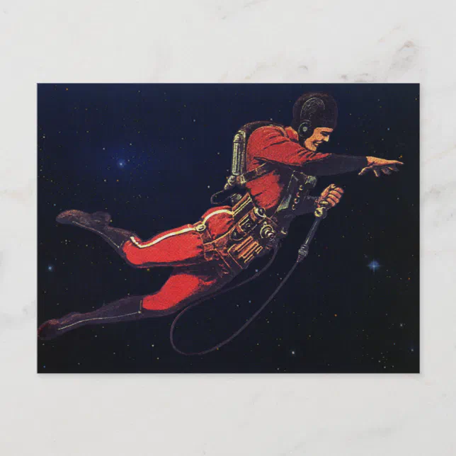 Vintage Science Fiction Astronaut in Outer Space Postcard | Zazzle