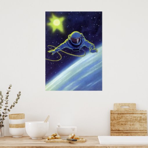 Vintage Science Fiction Astronaut on a Space Walk Poster | Zazzle