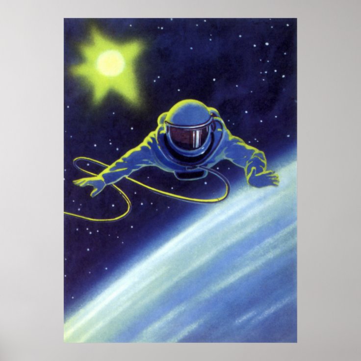Vintage Science Fiction Astronaut on a Space Walk Poster | Zazzle