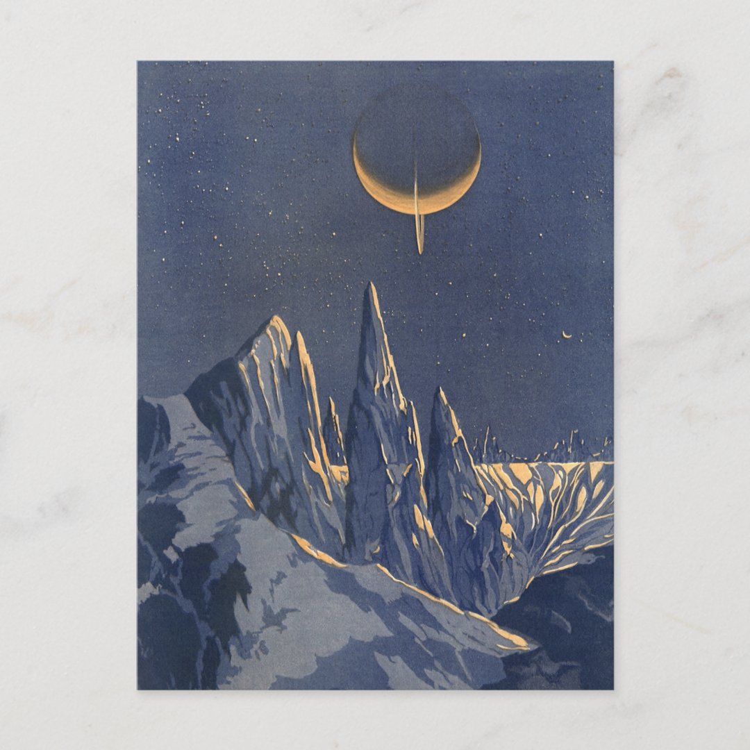 Vintage Science Fiction, Crescent Moon Snow Planet Postcard | Zazzle