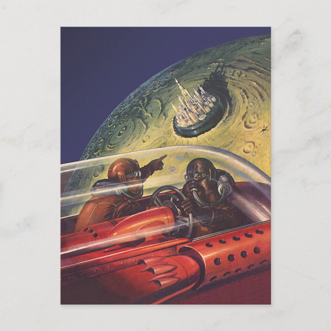 Vintage Science Fiction, Futuristic City on Moon Postcard | Zazzle