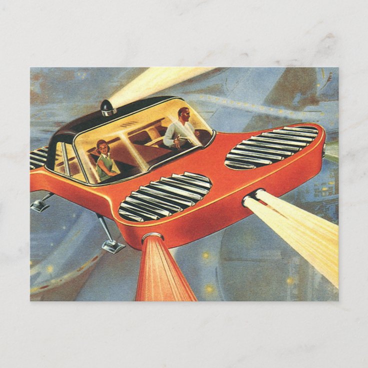 Vintage Science Fiction Futuristic Flying Car Postcard | Zazzle