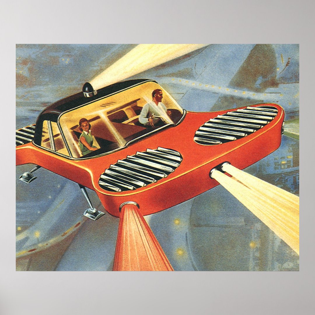 Vintage Science Fiction Futuristic Flying Car Poster | Zazzle