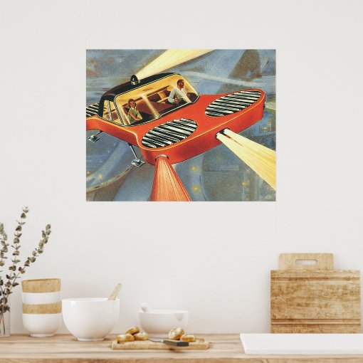 Vintage Science Fiction Futuristic Flying Car Poster | Zazzle