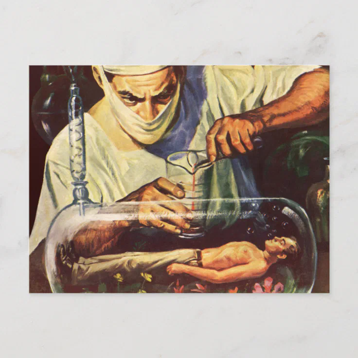 Vintage Science Fiction, Laboratory Mad Scientist Postcard | Zazzle
