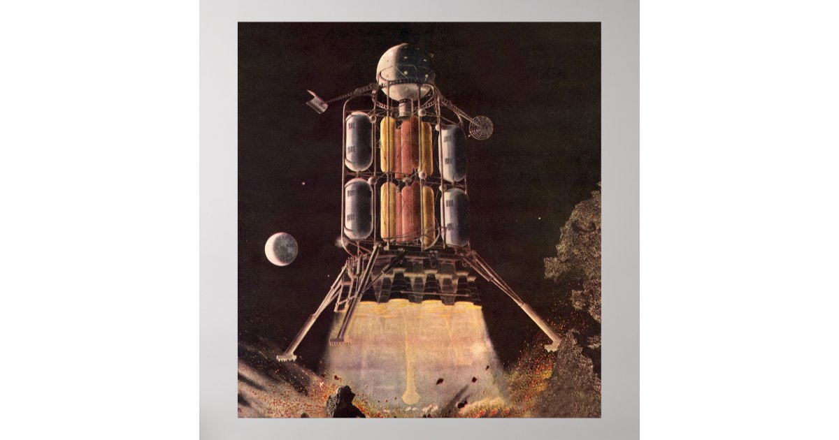 Vintage Science Fiction Rocket Blasting Off Planet Poster | Zazzle