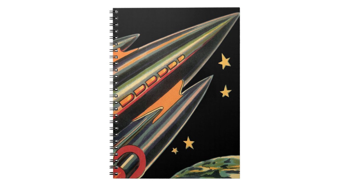 Vintage Science Fiction Rocket Ship by Space Stars Notebook | Zazzle