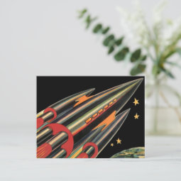 Vintage Science Fiction Rocket Ship by Space Stars Postcard | Zazzle