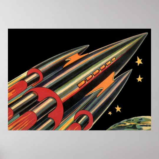 Vintage Science Fiction Rocket Ship by Space Stars Poster | Zazzle.com