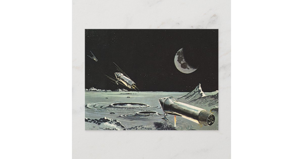 Vintage Science Fiction, Rocket Ships Moon Planets Postcard | Zazzle