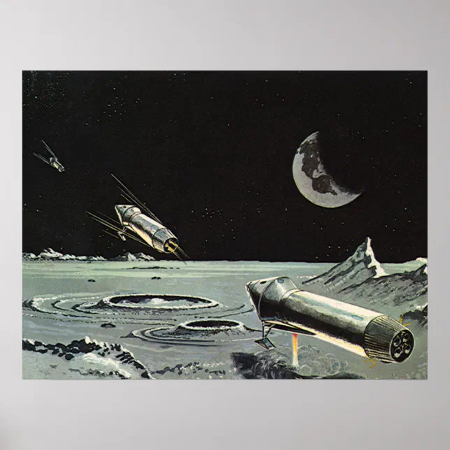 Vintage Science Fiction, Rocket Ships Moon Planets Poster | Zazzle