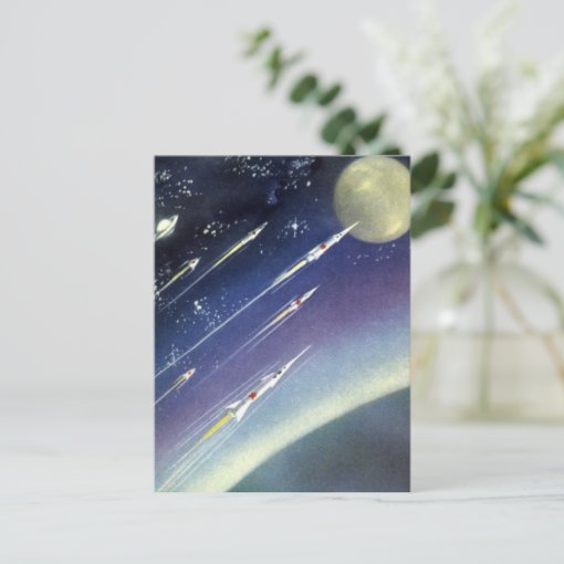 Vintage Science Fiction Rockets in Space by Planet Postcard | Zazzle