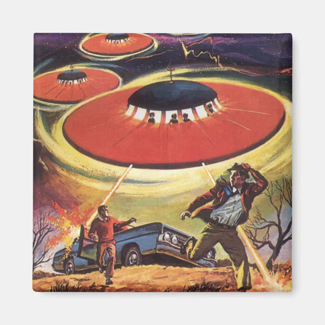 Vintage Science Fiction, Sci Fi UFO Alien Invasion Magnet | Zazzle
