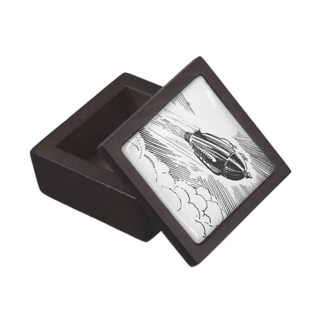 Vintage Science Fiction Spaceship Rocket in Clouds Jewelry Box | Zazzle
